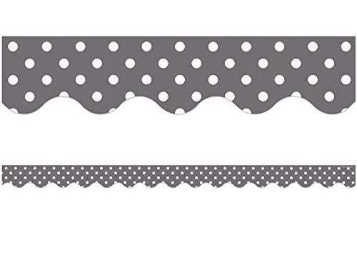 Teacher Created Resources Gray Polka Dots Scalloped Border Trim (5495)