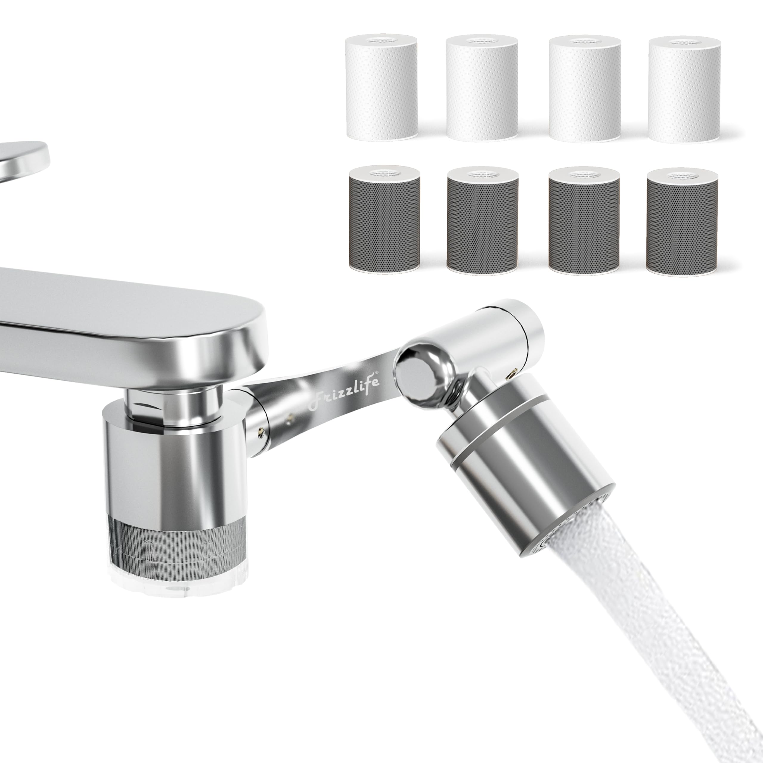 Frizzlife Splash-proof Sink Faucet Extender with Filter, Certified Reduce 99% Chlorine, 1440° Rotating Tap Aerator, 3 Modes Spray Attachment for kitchen/Bathroom/Toddlers, 8pcs Replacement Filter