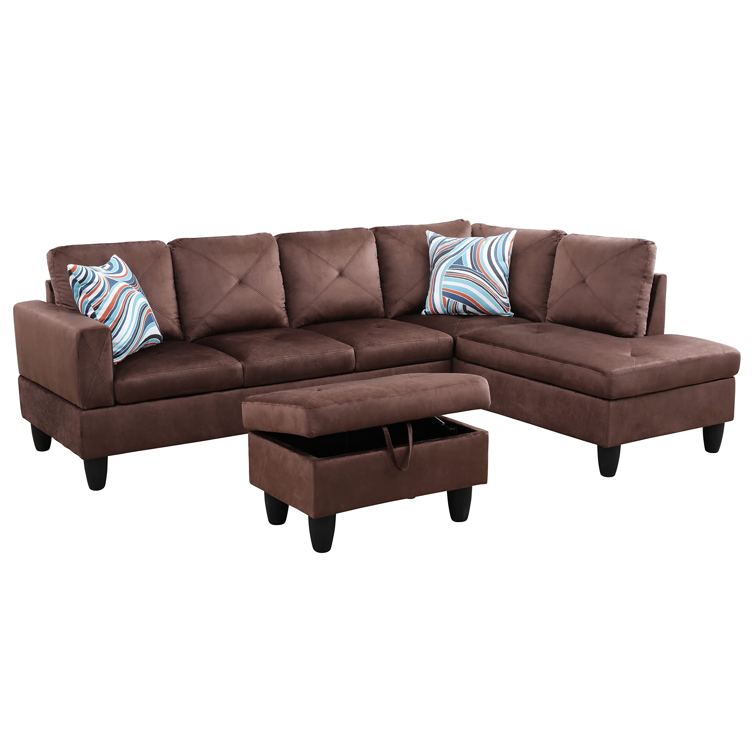 EMKK L-Shape Sectional Sofa with Storage Ottoman, 4-Seat Couch with Chaise Fabric Upholstered for Living Room, Apartment, Office