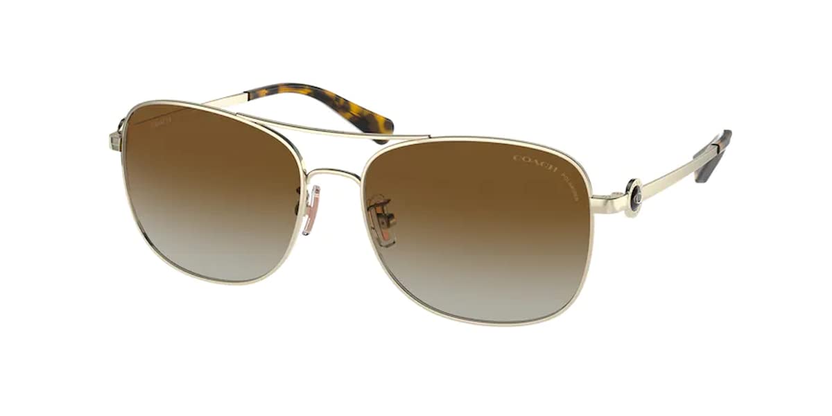 Coach HC7127 90058H 56MM Shiny Light Gold/Blue Purple Gradient Rectangle Sunglasses for Women + BUNDLE With Designer iWear Eyewear Kit