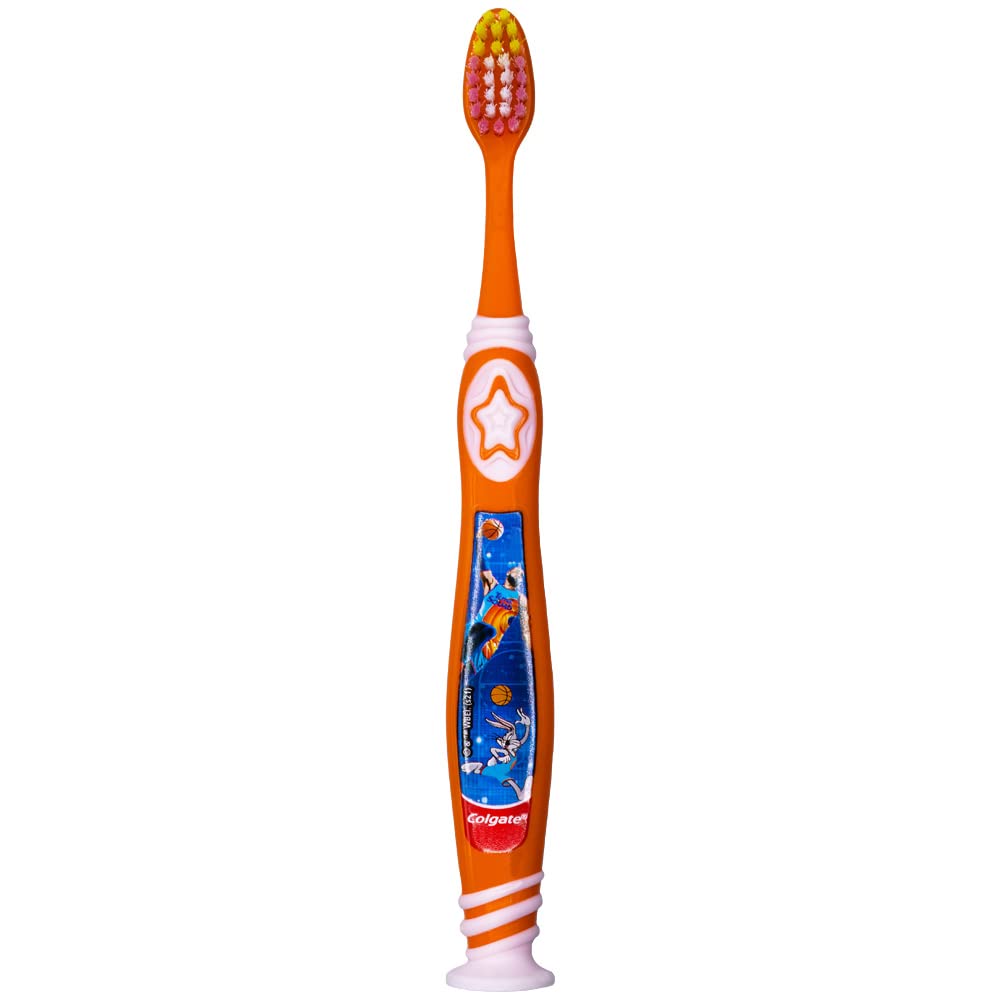 Colgate Space Jam Kids Toothbrush, with Suction Cup, 5+ Years, Extra Soft (Colors Vary) - Pack of 6