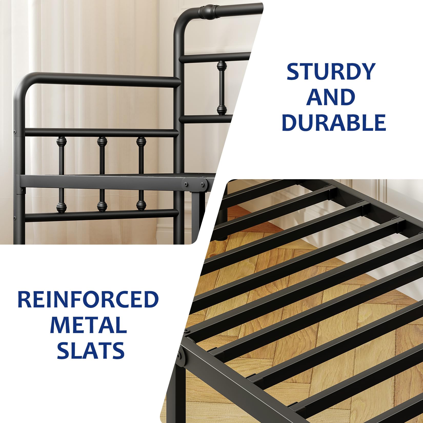 Hazena Daybed Metal-Twin-Size-Bed-Frame - with Headboard, Heavy Duty Metal Slats Support for Bedroom and Guest Room, Easy Assembly, No Box Spring Needed, Victorian