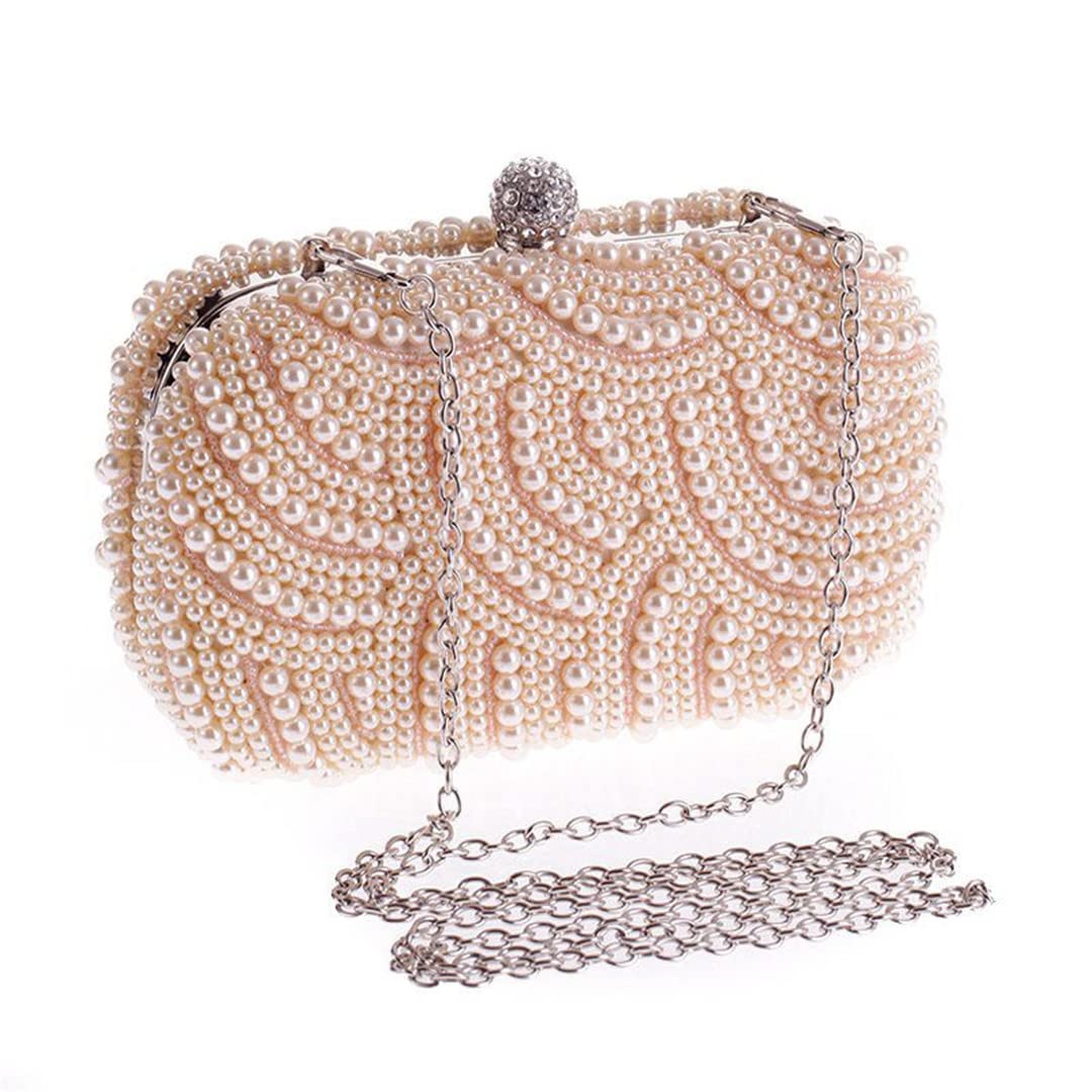 Chain Shoulder Bag Handbags Pearl Diamonds Wedding Purse Beaded Women Day Clutch Evening Bags, One Size