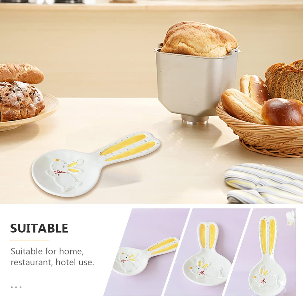 DOITOOL Spoon Storage Rack Rabbit Spoon Rests Spoon Rests Bunny Ear Kitchen Utensil Holder Ceramic Spoon Rack Multifunction Dessert Plate Food Serving Dish Sauce Dipping Plate Seasoning Dish