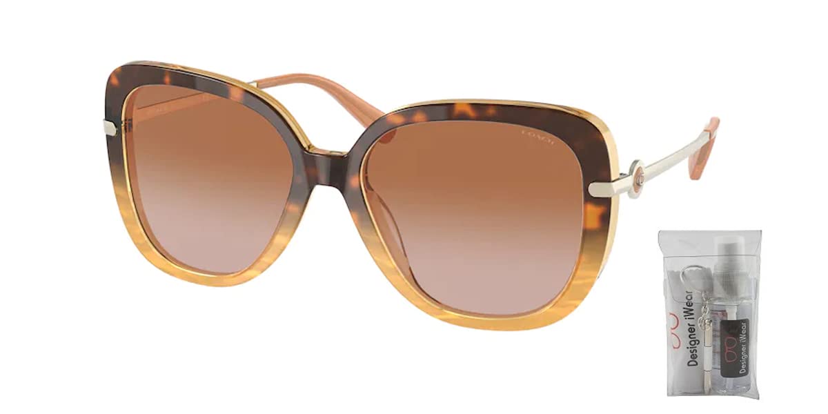 Coach HC8320 565313 55MM Amber Tortoise Gradient/Brown Gradient Square Sunglasses for Women + BUNDLE With Designer iWear Eyewear Kit
