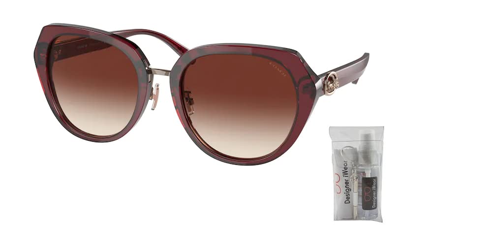 Coach HC8331 566713 55MM Transparent Wine/Burgundy Gradient Round Sunglasses for Women + BUNDLE With Designer iWear Eyewear Kit