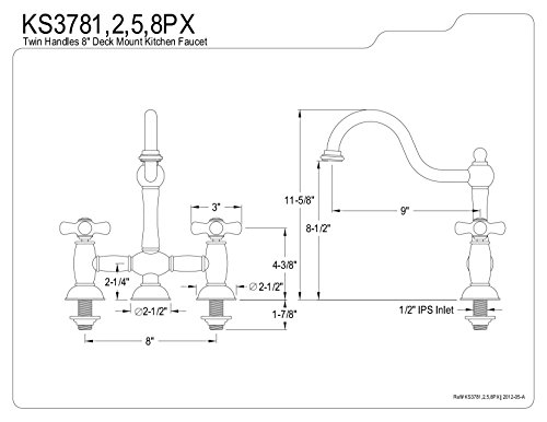 Kingston Brass KS3785PX Restoration Bridge Kitchen Faucet, 9", Oil Rubbed Bronze