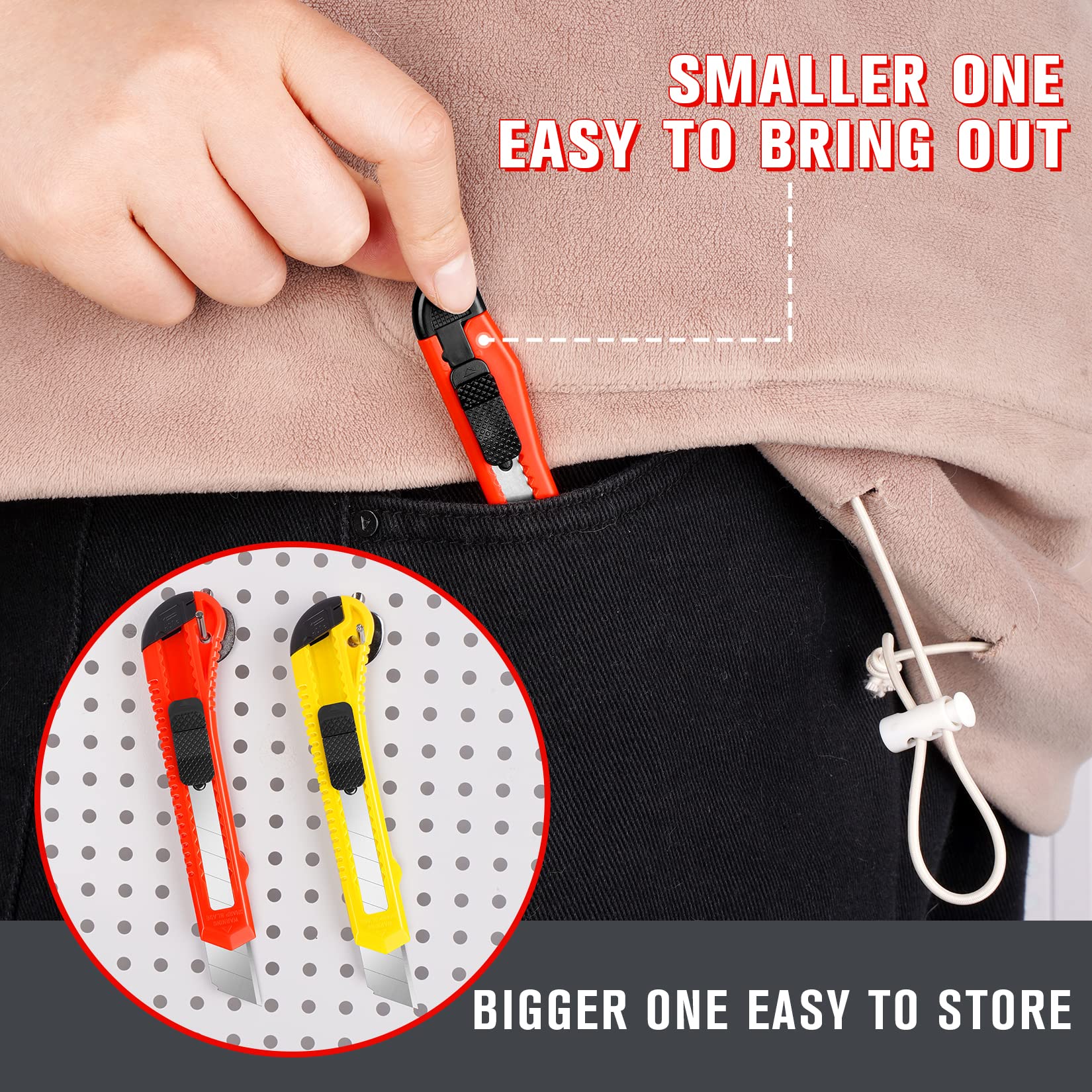 DIYSELF 4 Pack Box Cutter, Box Cutter Retractable, with 10 Pcs 9mm Snap off Blades, Utility Knife for Carton, Cardboard, Paper Knife, Box Cutter for Office, Warehouse, Small Box Opener, Razor Knife