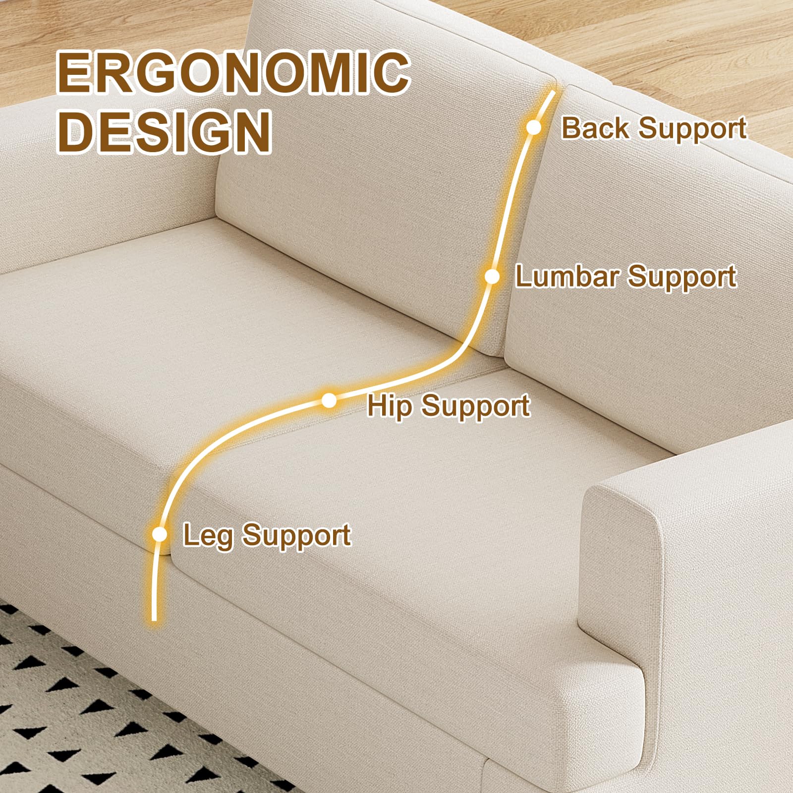 Furnimart 85 inch Deep Seat Sofa, Comfy Cloud Couch for Living Room, Beige Linen Sofa, Modern 3 Seater Couch, Cozy Fluffy Couch with Removable Sofa Cover, Small Couches for Small Spaces