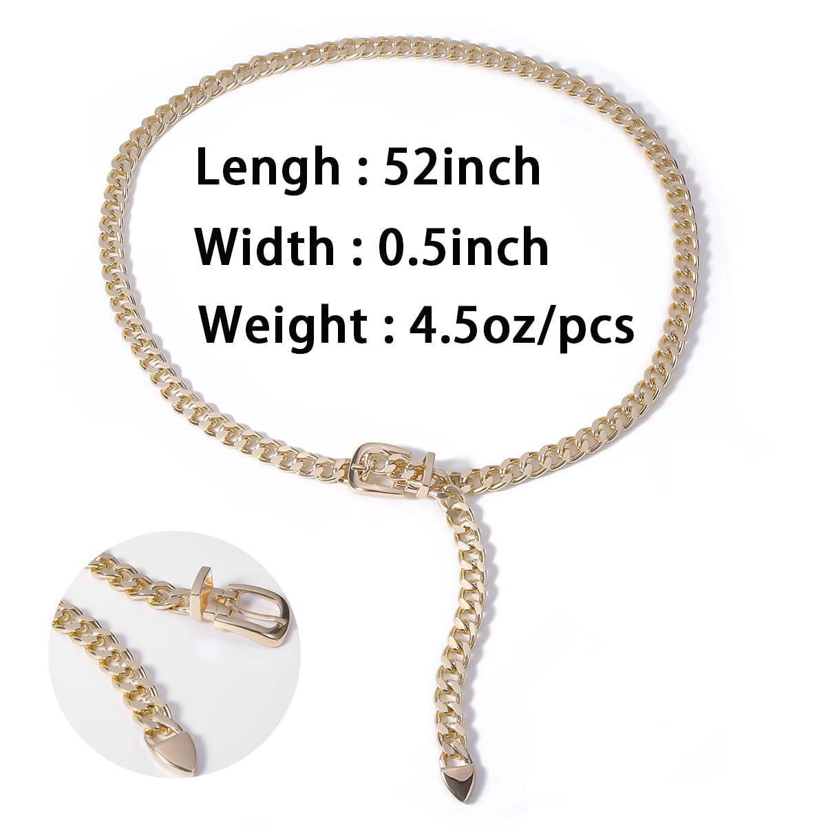Chain Belt for Women Wasit Chain Belt Chain Chunky Belt Chain Gold Chain Belts(Gold-52inch)
