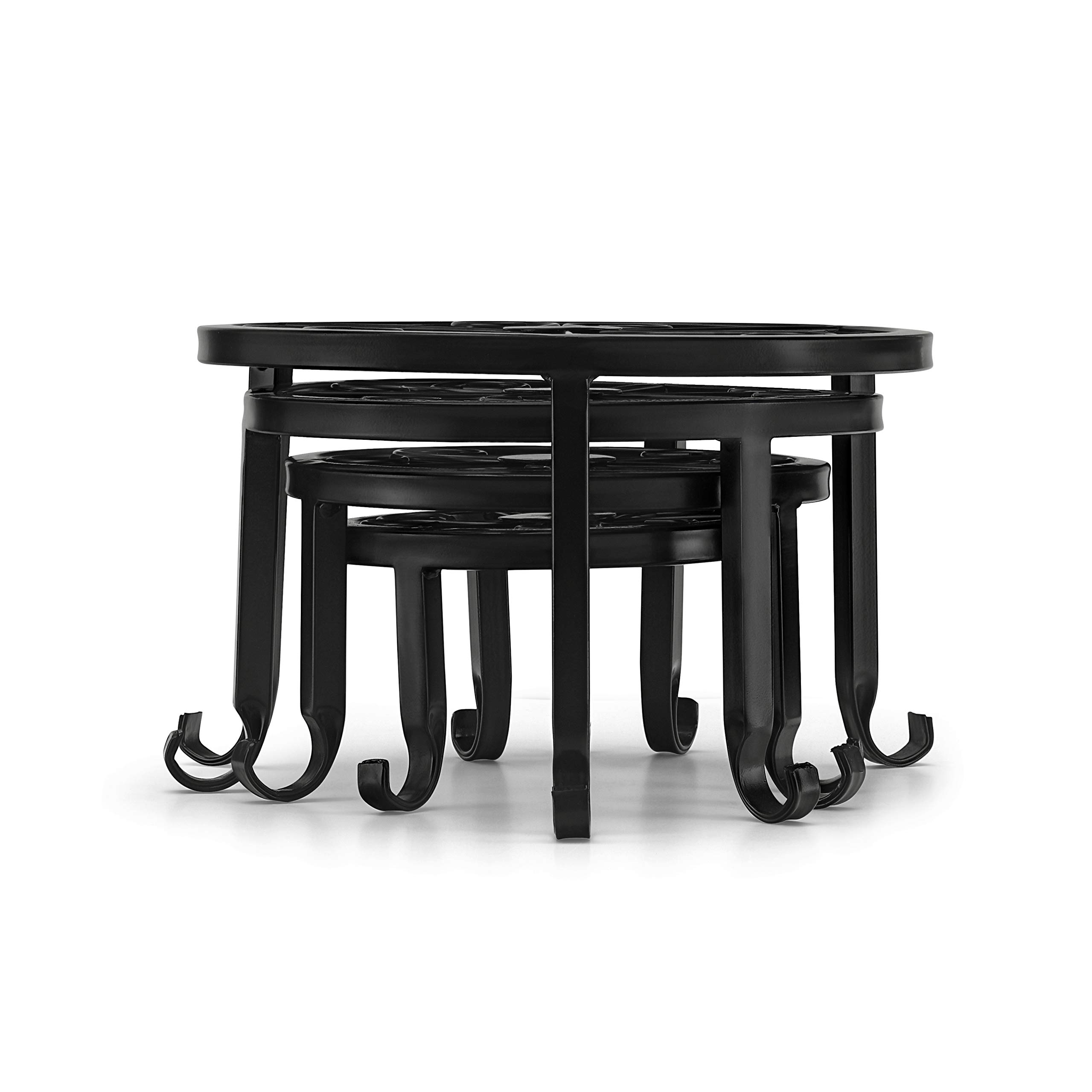 CABASAA Metal Plant Stands Iron Planter Flower Pot Round Rack Heavy Duty Potted Holder Indoor Outdoor 4 Pack with Different Size (Black)