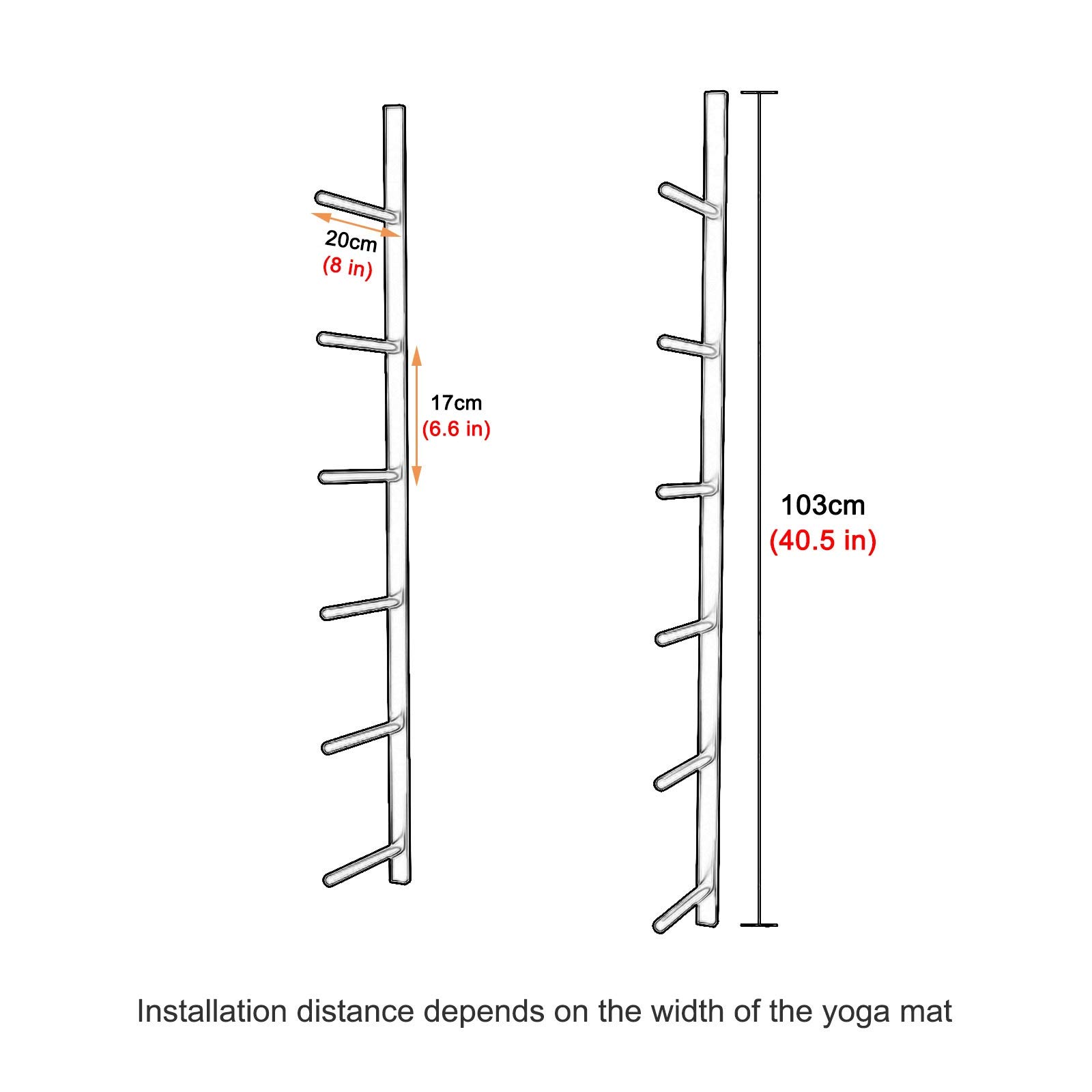 DACUN Safety Certification Yoga Mat Wall Rack and Foam Roller Storage, 6-Tiers Wrought Iron Exercise Mats for Home Gyms & Studio, Up to 6 Inch Diameter (Color : White) (Color : Black)