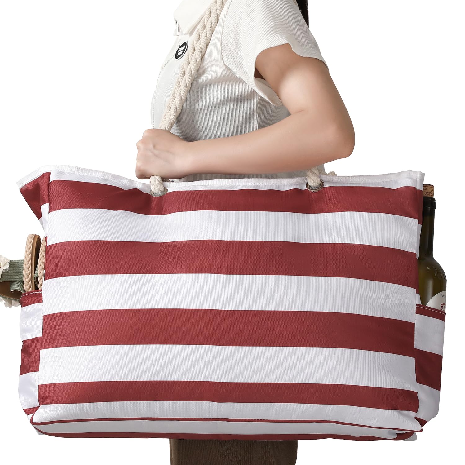 Clothirily Beach Bag for Women - Large Beach Tote Bag, Waterproof Sandproof Beach Bag with Zipper, Large Swim Pool Beach Tote, Red