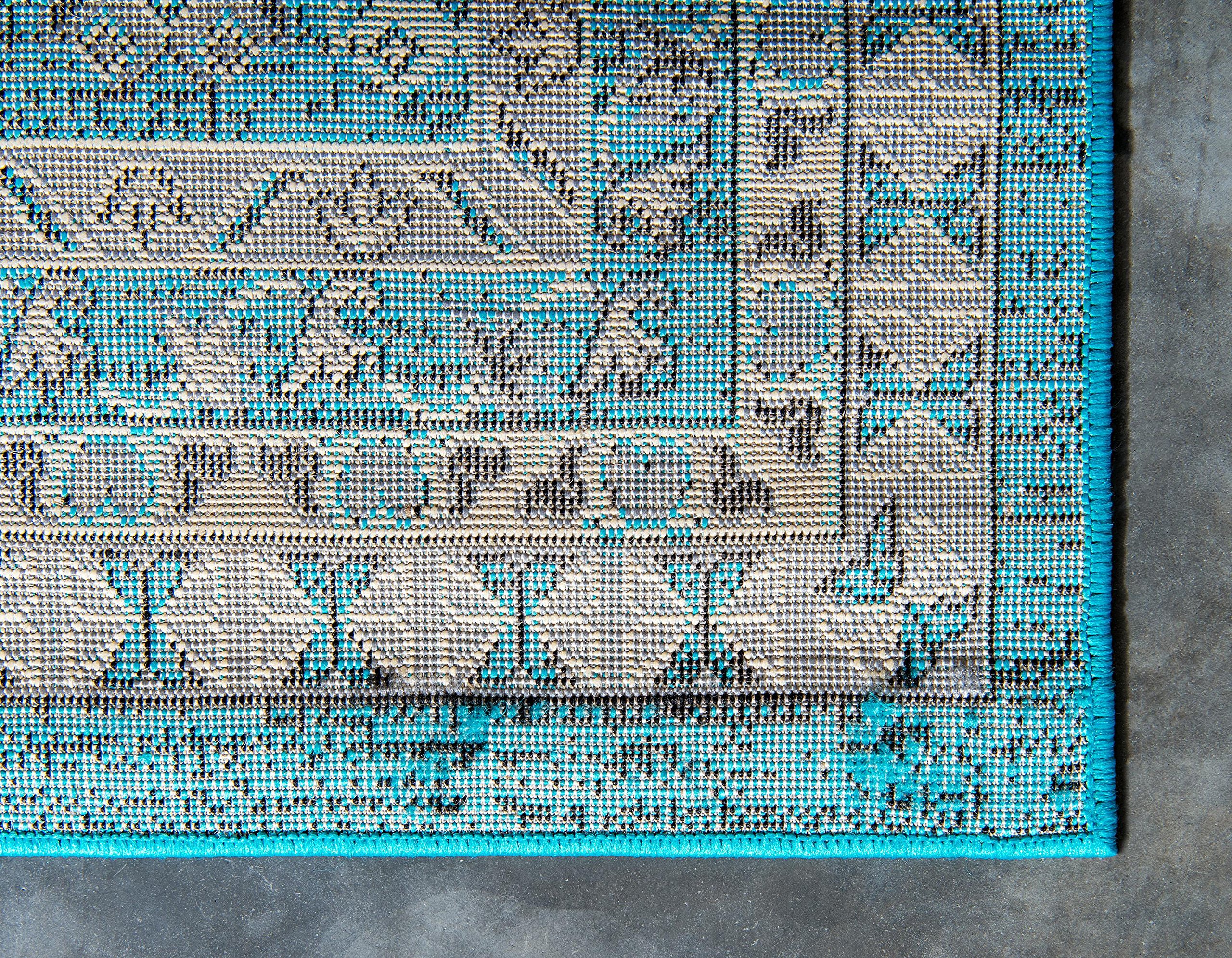 Unique Loom Taftan Collection Border Geometric Tribal Inspired Design Area Rug, 4 ft x 6 ft, Turquoise/Gray