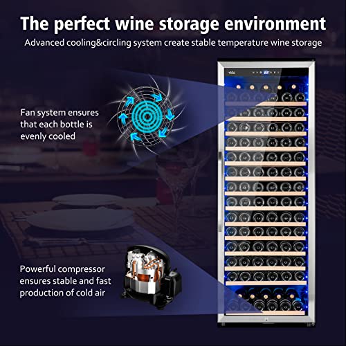 Wine Cooler Refrigerator, Velieta 179 Bottles Professional Wine Cellars with Powerful Compressor,Quiet Operation and Elegant Design for The Wine Enthusiast, silver, 23.5inchesĂ27.2inchesx62.9inches