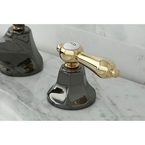 Kingston Brass NS4469BAL Water Onyx Widespread Lavatory Faucet with Brass Pop-up Drain, Black Stainless Steel with Polished Brass Trim