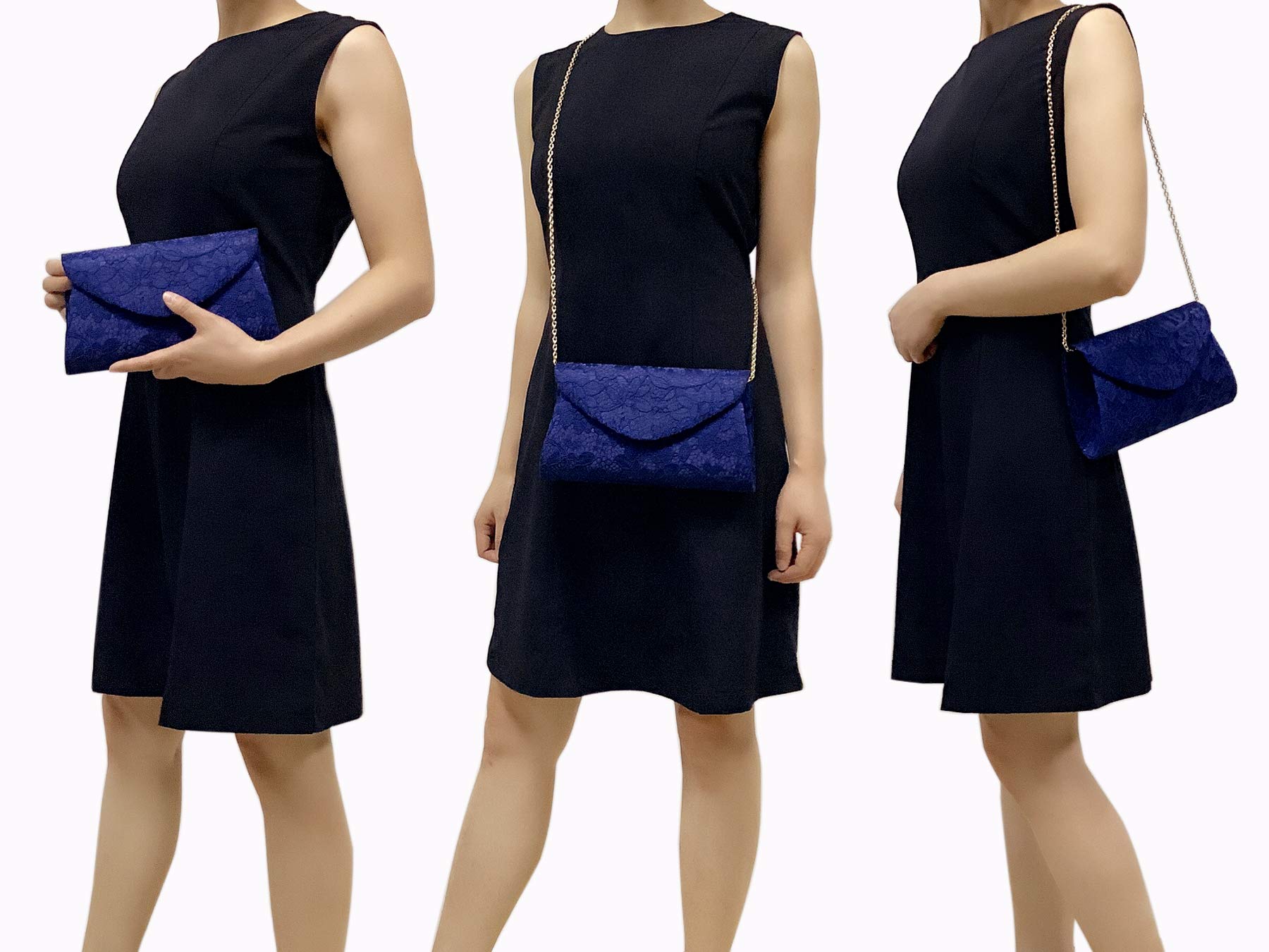 CHARMING TAILOR Classic Lace Clutch Purse Lady Formal Dressy Handbag Evening Bag for Prom/Wedding (Navy)