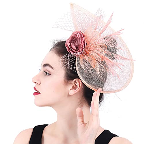 Champagne Flax Yarn Big Hats Women Feather Flower Church for Wedding Hat Cocktail Bride Accessories Yellow One Size