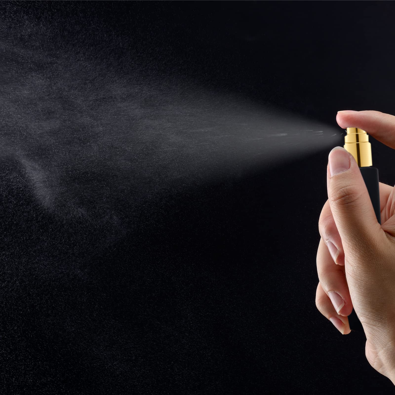 Lil Ray 10ml Glass Spray Bottle Refillable Perfume Atomizer for Men & Women. Portable Fragrance Bottle for Travel,Party. Squared Shape, Coated Surface, UV Protection (6PCS,Black&Gold)