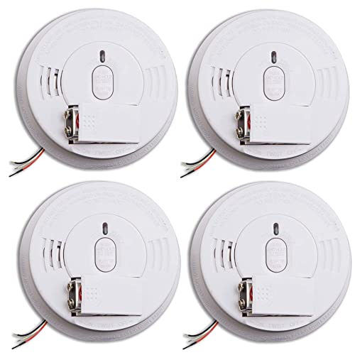 Kidde Hardwired Smoke & Carbon Monoxide Detector, AA Battery Backup, Interconnectable, LED Warning Light Indicators, 2 Pack & Smoke Detector, Hardwired Smoke Alarm, Test-Silence Button, Pack of 4