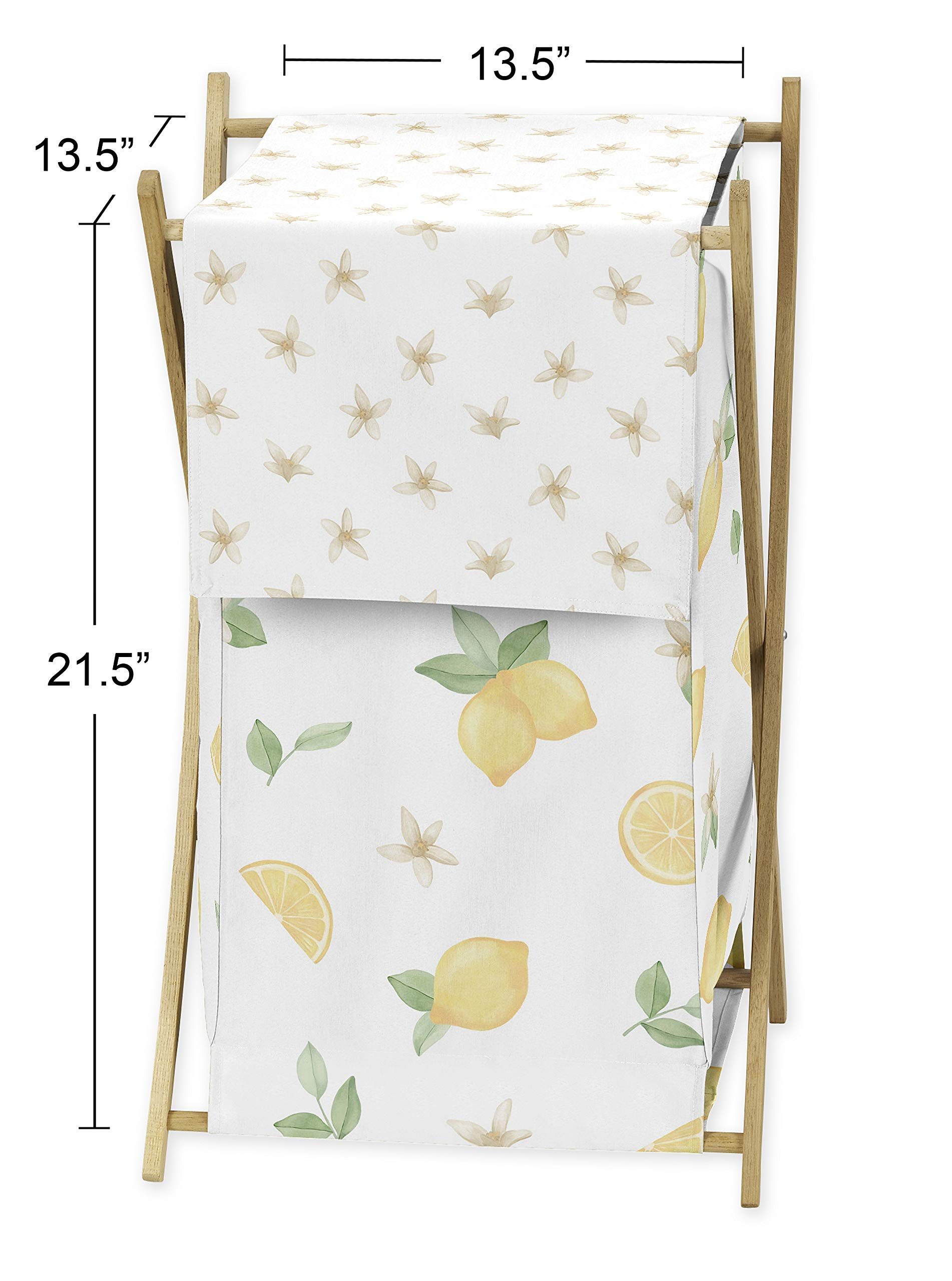 Sweet Jojo Designs Lemon Floral Baby Kid Clothes Laundry Hamper - Yellow Green Beige White Watercolor Boho Bohemian Farmhouse Fruit Flower Blossom Botanical Leaf