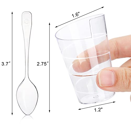 Fasmov 100 Pack 2 Oz Mini Dessert Cups with 100 Spoons, Clear Plastic Parfait Appetizer Cup for Tasting Party Desserts Appetizers
