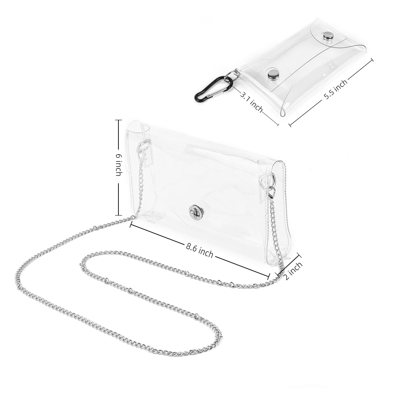 Didida Clear Purse,See Through Transparent Crossbody Bag with an Extra Small Bag,Clear Bags for Women Stadium Approved,Sliver