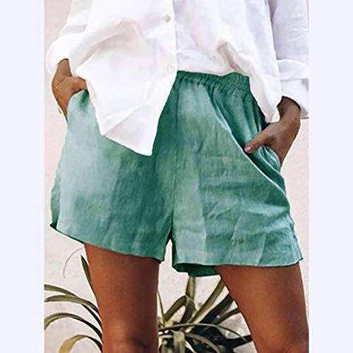 New Beach Shorts, Thenlian Women's Fashion Solid Color Cotton Flax Elastic Short Pants Leisure Shorts(XXXXL, Blue)