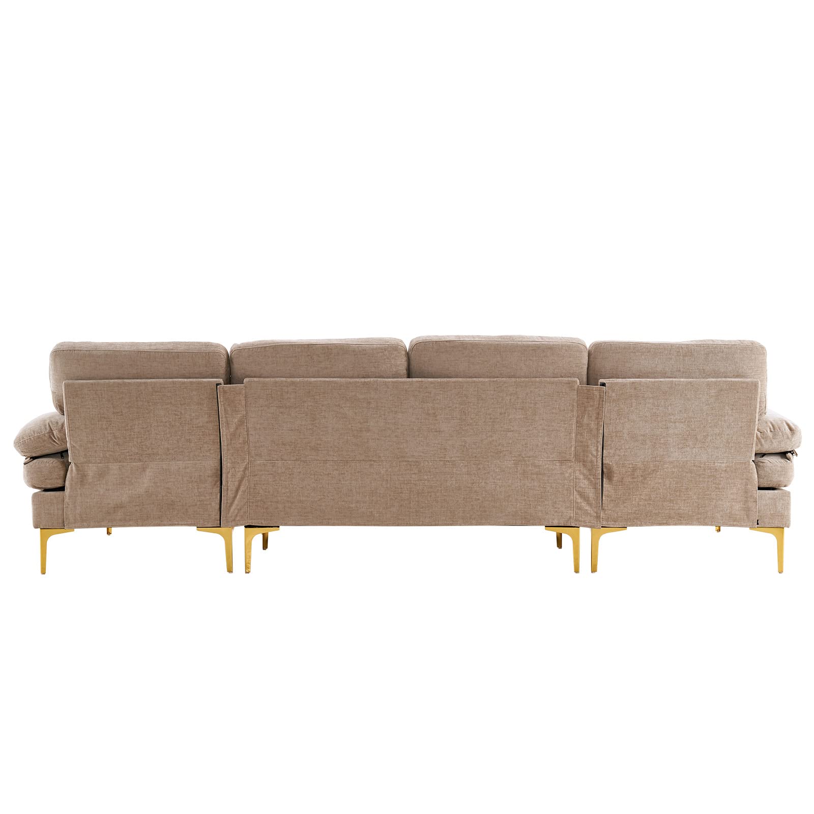POULEII Sectional Sofa,Modern U-Shape Modular Sectional Sofa Sleeper Couch with Chenille Fabric and Gold-Plated Feet for Living Room, Apartment, Office,Camel