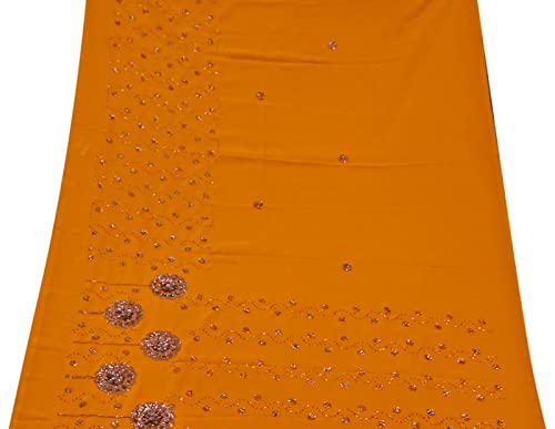 Peegli Indian Vintage Orange Georgette DIY Fabric Traditional Dress Material Sequins Textile