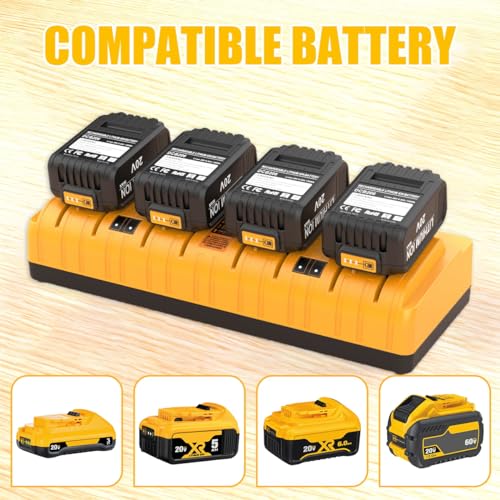 Energup DCB104 Replacement Charger for Dewalt 12V/Dewalt 20V Max 4-Port Li-Ion Fast Charger DCB102 DCB102BP DCB104 DCB118 DCB115 DCB107 DCB205-2 DCB204 DCB127 DCB609 Dewalt 20V Lithium Battery
