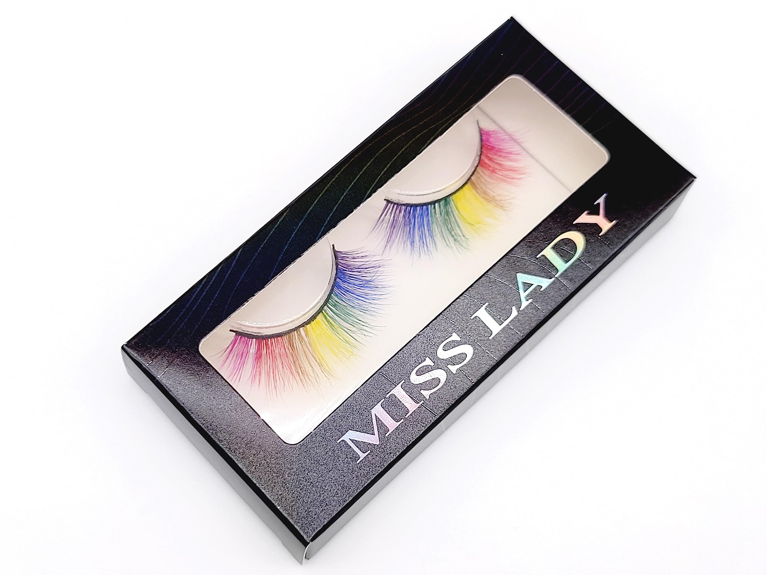 MISSLADY 25mm Colored Lashes 30 Color/Style Options 3D Real Mink Strip Eyelashes Green and White Mink Lashes (M3D-425, 25mm, 1 Pair, Gift Box)