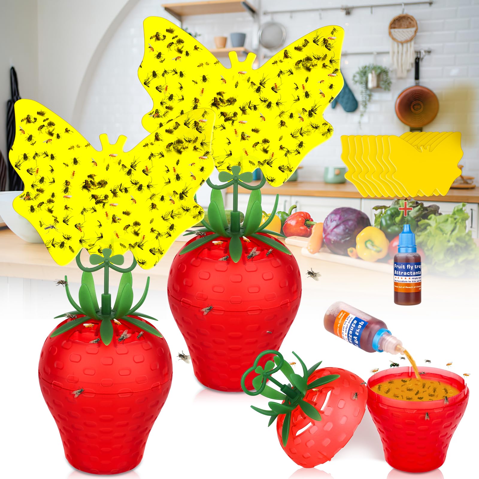 Fruit Fly Traps for Indoors, Gnat Killer Pet&People Safe, Effective Easy Use Fruit Flies Catcher for Mosquitoes, Gnats, Moths, Durable Flies Hunter with Sticky for Home Plants Kitchen 2P
