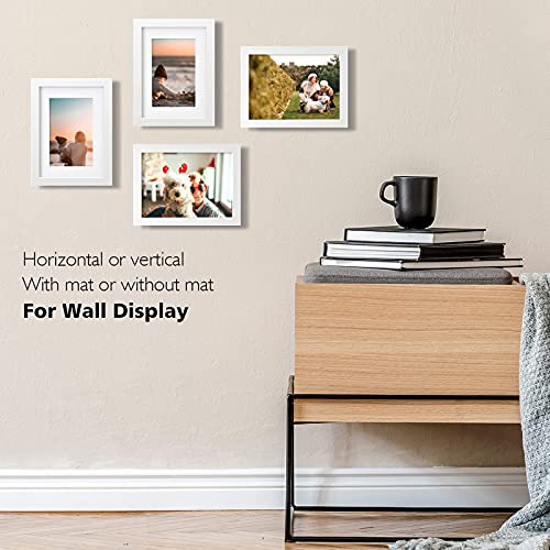 KINLINK 6x8 Picture Frames White, Photo Frames with Real Glass for Picture 4x6 with Mat or 6x8 without Mat, Composite Wood Picture Frames for Table Top and Wall Mounting, Set of 4