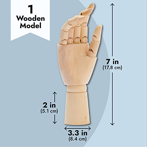 Wooden Hand Model, 7 in Right Hand Art Mannequin Figure with Posable Fingers for Drawing School, Practice, Supplies, Hand Jewelry Display, Decoration, Sketching