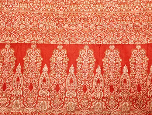 Peegli Vintage Orange Saree Woven Cloth 100% Pure Silk Fabric Art Craft Women Sari