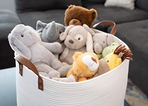 Sweetzer & Orange Extra Large Woven Cotton Rope Storage Basket – 23”x20.5”x15.5” w/Vegan Handles - Blanket Storage Baskets, Laundry and Toy Storage, Nursery Hamper - Off White XXL for Living Room