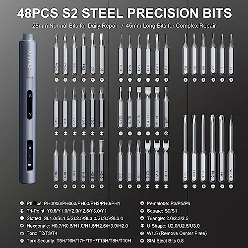 Electric Screwdriver,52 in 1 Mini Precision Screwdriver Set with 48 Magnetic Bits Cordless Kit,5 Gears Torque,OLED Display,XIGMER Rechargeable Small Electronic Repair Tool Kit for PC Phones Watch