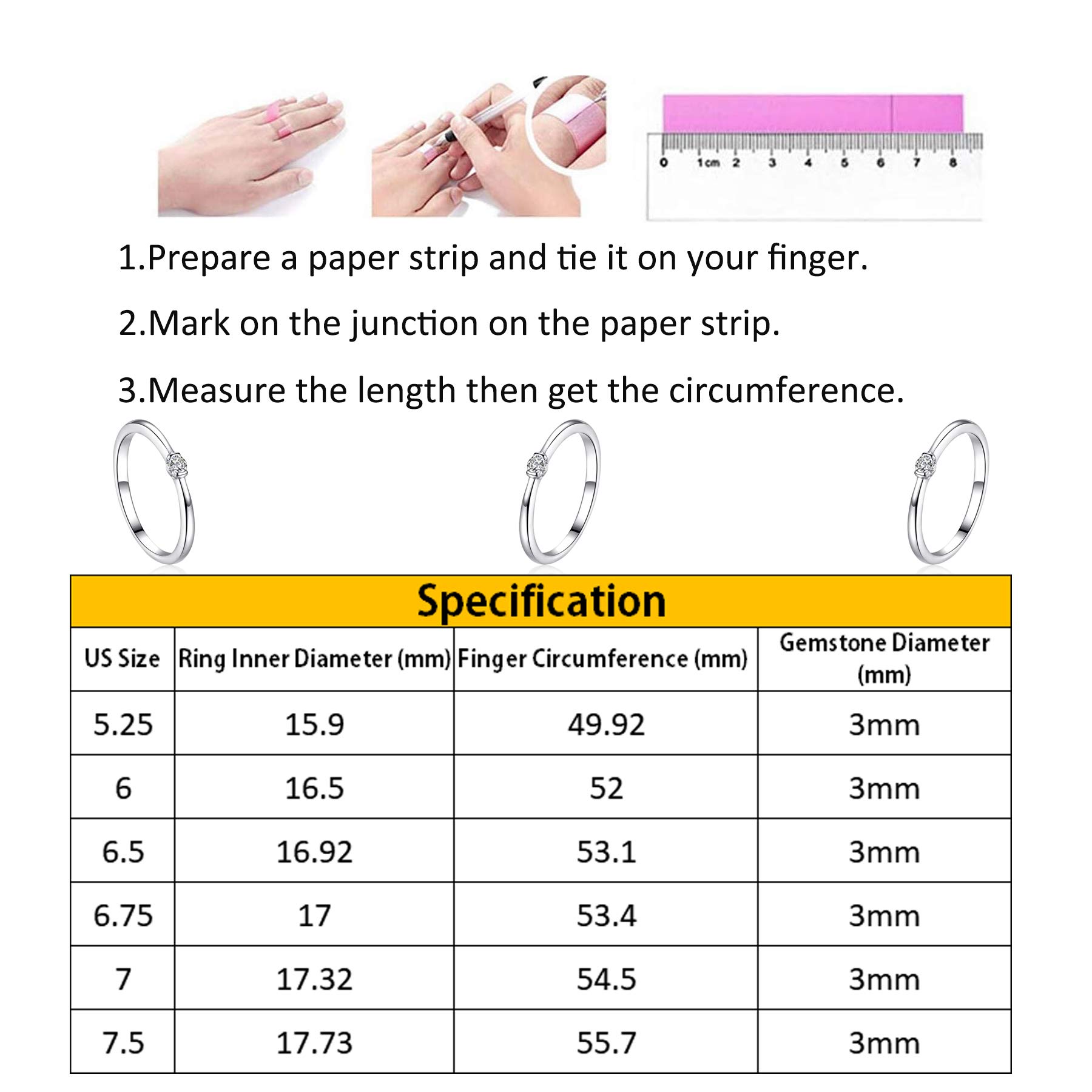 CANDYFANCY Promise Rings Cubic Zirconia 925 Sterling Silver Midi Knuckle Stackable Engagement Wedding Band Size 6.25