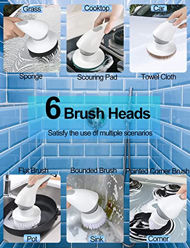 Electric Spin Scrubber,Electric Cleaning Brush,Two-Speed Cordless Curved Handle Cleaning Scrubber,IPX7 Waterproof Short Handle Power Scrubber,Household Motorized Brush for Cleaning Bathroom, Kitchen