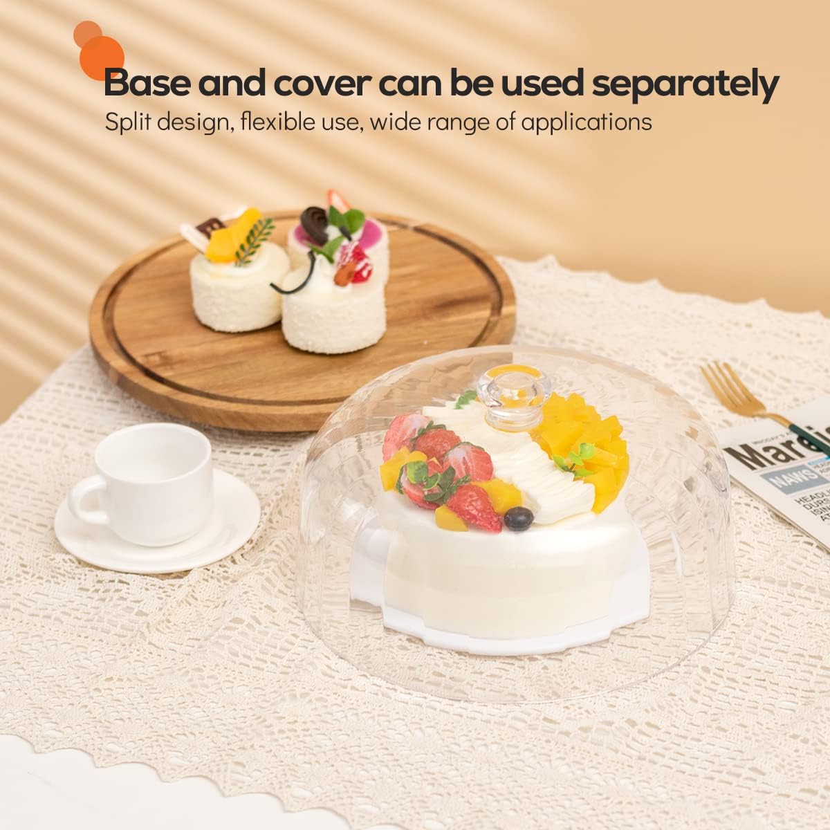Cutesun Wood Cake Stand with Lid, 11.8'' Rotating Cake Stand with Dome, Shaterproof 10.4'' Acrylic Cake Display Cover, Cake Holder Tray for Wedding Gift,Kitchen,Birthday,Parties,Baking Gifts