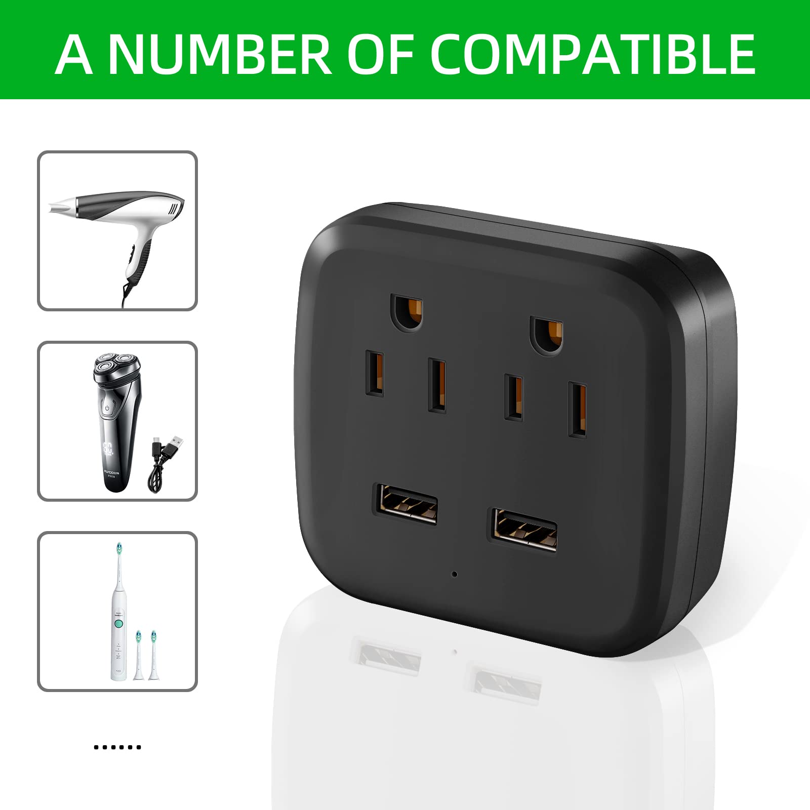 Extender with USB,Multi Plug Outlet Extender with 2 USB Wall Charger,Mini Multiple Power Expander for Dorm Essentials, Home, Office