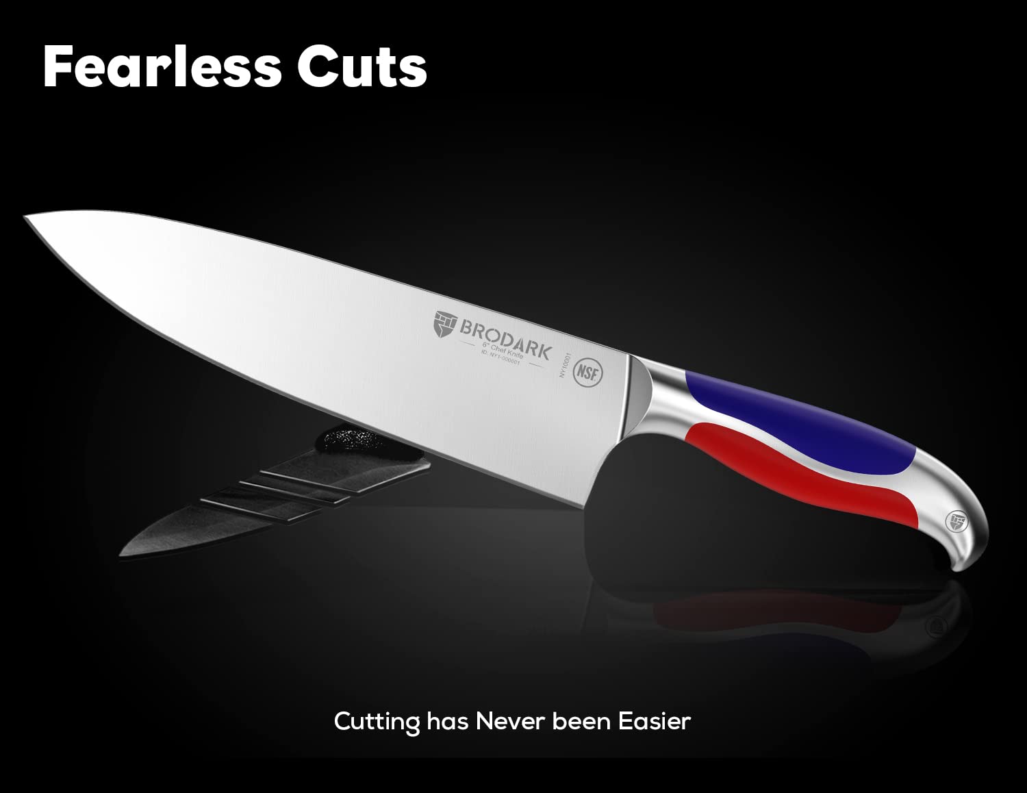 BRODARK Chef Knife, NSF Certified Kitchen Knife Set 3pcs, Aerospace Grade 4Cr9Si2 Stainless Steel Knife Set, Full-Tang Structure Knife with Gift Box, X-Eagles Series Red&Blue