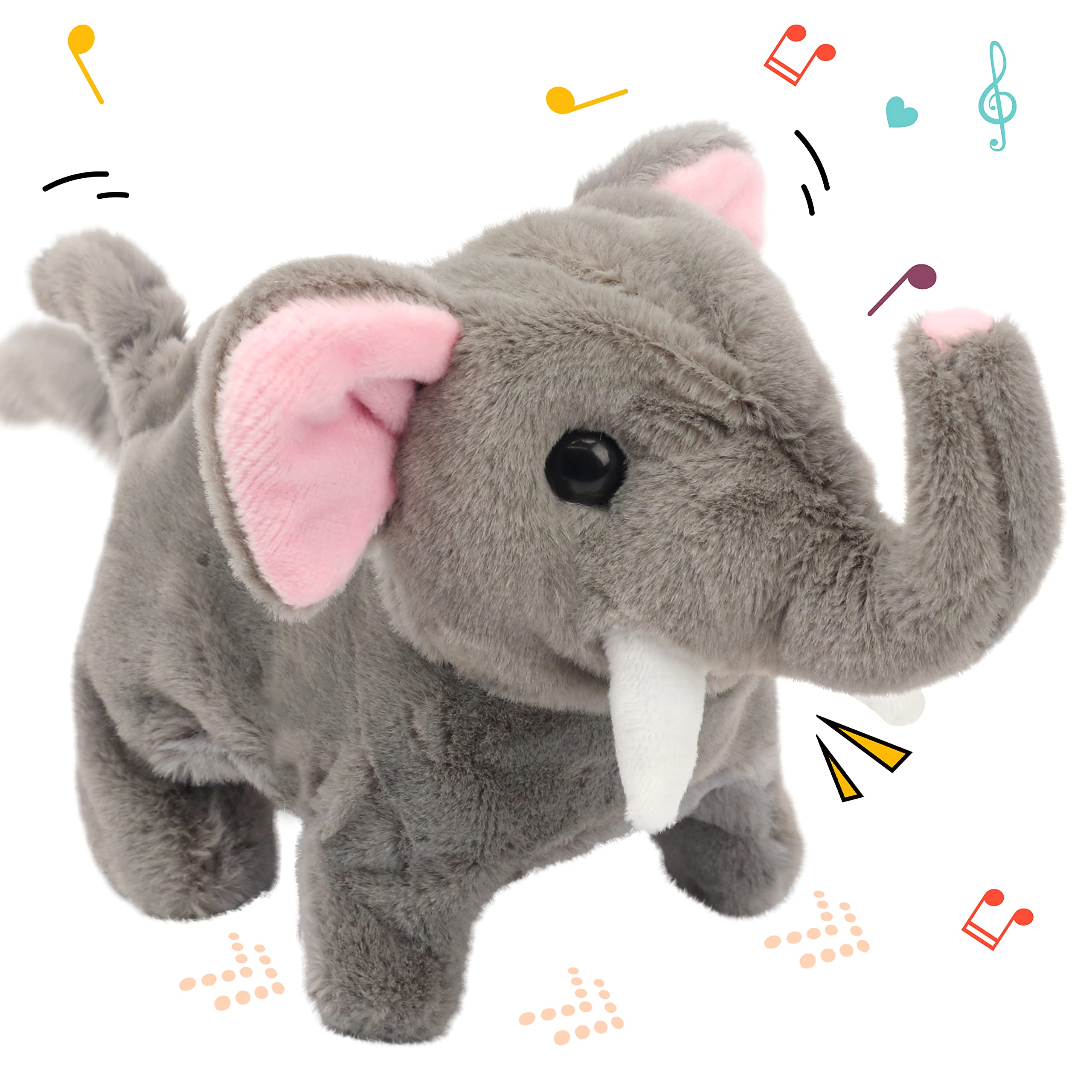Cuteoy Walking Grey Elephant Stuffed Animal Speaking Roar Plush Electric Interactive Animated Plushies Toy for Girls Boys Birthday