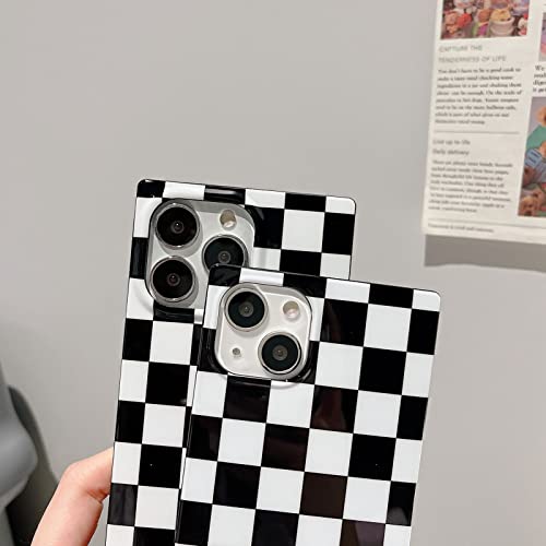 Reezaddin Square Checkered Phone Case for iPhone 13 Pro Max Black White Grids Plaid Checkerboard Slim Soft Classic Trunk Design Strong Shockproof Protective Checker Cover for iPhone 13promax 6.7"