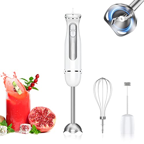 healthomse 3-In-1 Immersion Blender 800W 12-Speed Stainless Steel Hand Blender with Milk Frother, Egg Whisk, BPA-Free Materials for Soup, Smoothie, Baby Food (White)