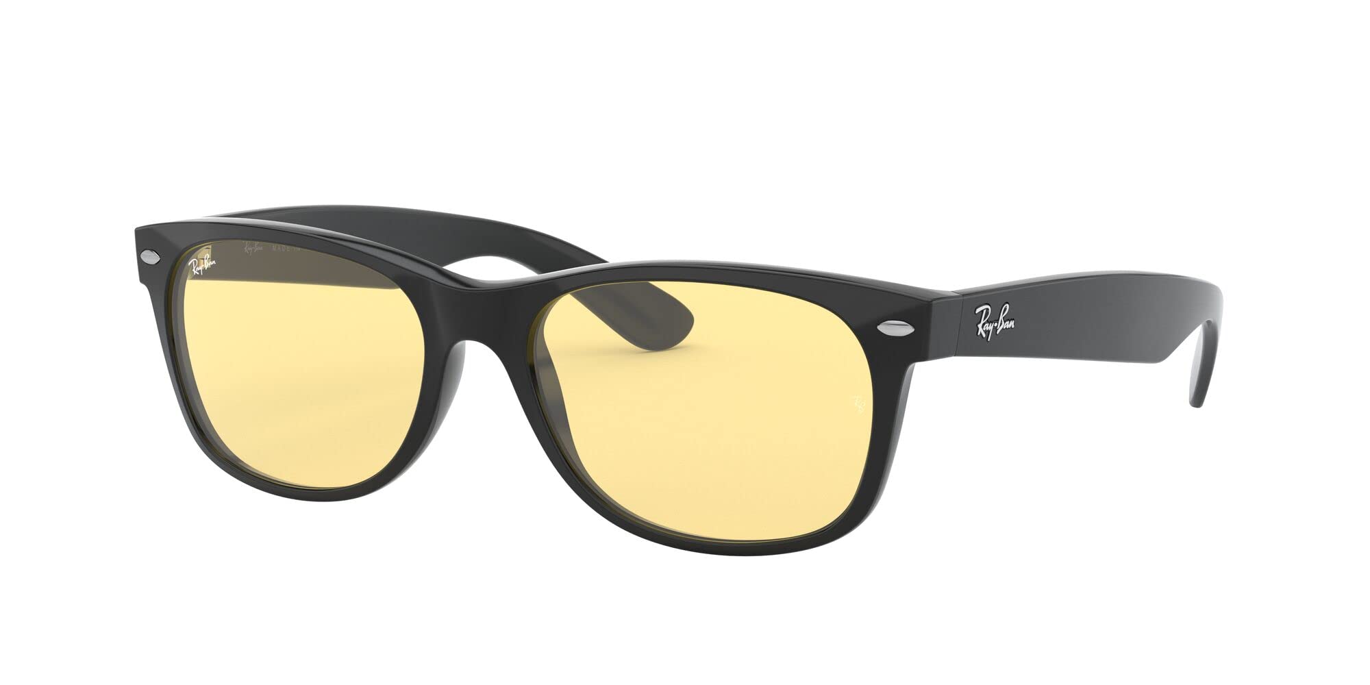 Ray-Ban RB2132F New Wayfarer Low Bridge Fit Square Sunglasses, Black/Yellow, 55 mm