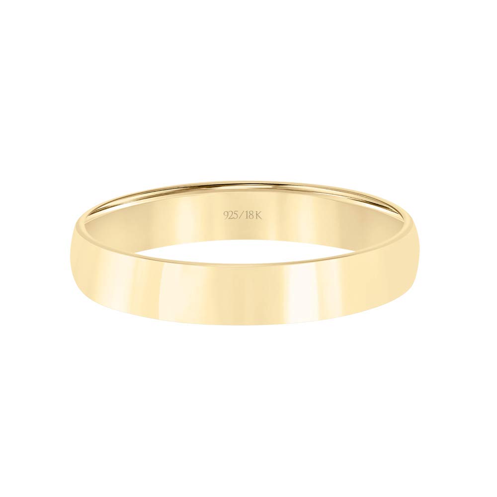 Brilliant Expressions 18K Yellow Gold Plated Sterling Silver Low Dome Matte Plain Wedding Band, 4mm, Size 9