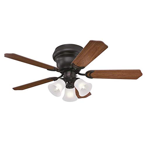 Ciata Lighting 42 Inch Contempra Trio Satin Brass Finish Indoor Ceiling Fan with Dimmable LED Light Fixture in Frosted Glass with Reversible Walnut/Maple Blades
