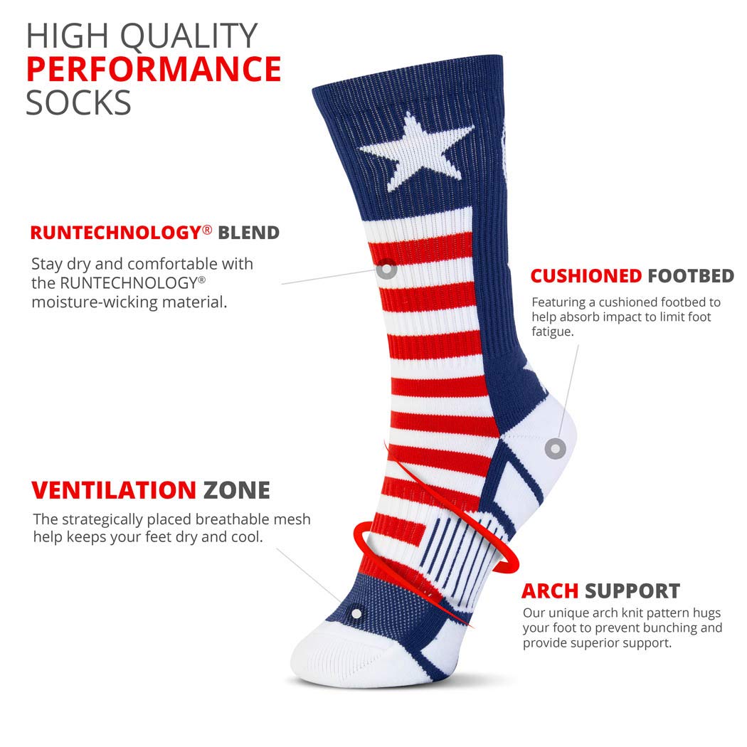 ChalkTalkSPORTS Lacrosse Youth Woven Mid-Calf Socks | USA | Red & White & Blue